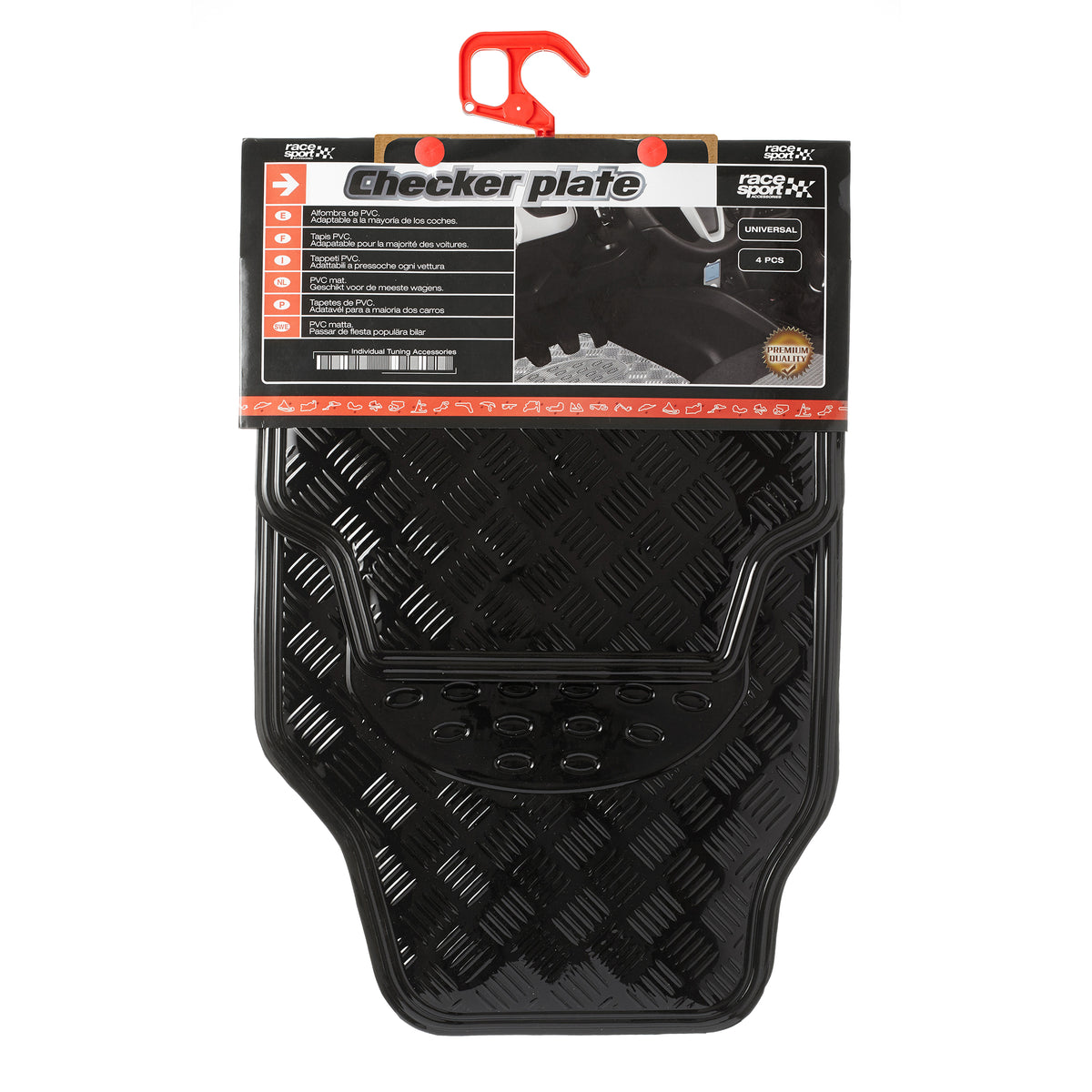 Swiss Drive Checker Plate Floor Mat 4 Piece Aluminum Look Piano Black ...